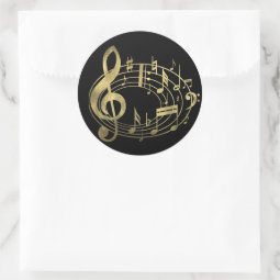 Golden musical notes in oval shape classic round sticker | Zazzle