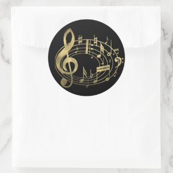 Golden musical notes in oval shape classic round sticker | Zazzle