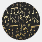 Black and Gold musical notes background Classic Round Sticker | Zazzle.com