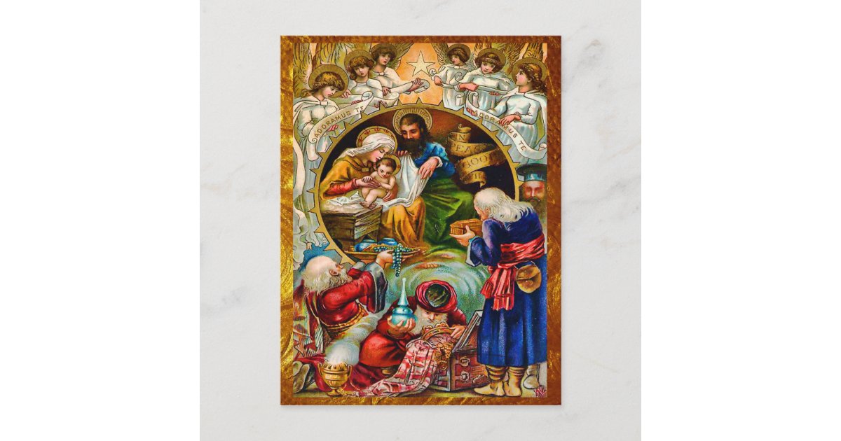 Golden Nativity Scene Postcard | Zazzle