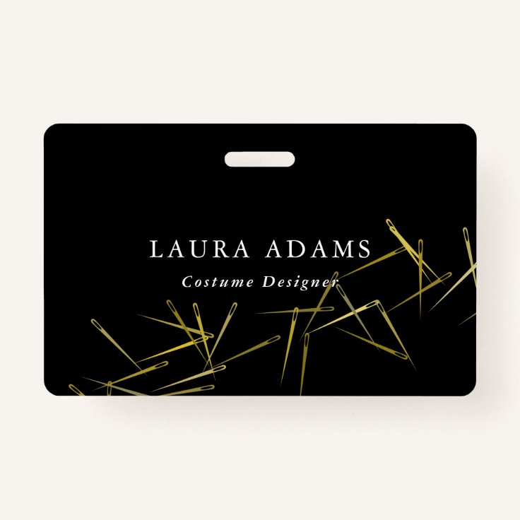 Golden Needles | Elegant Fashion Designer | Name Badge | Zazzle