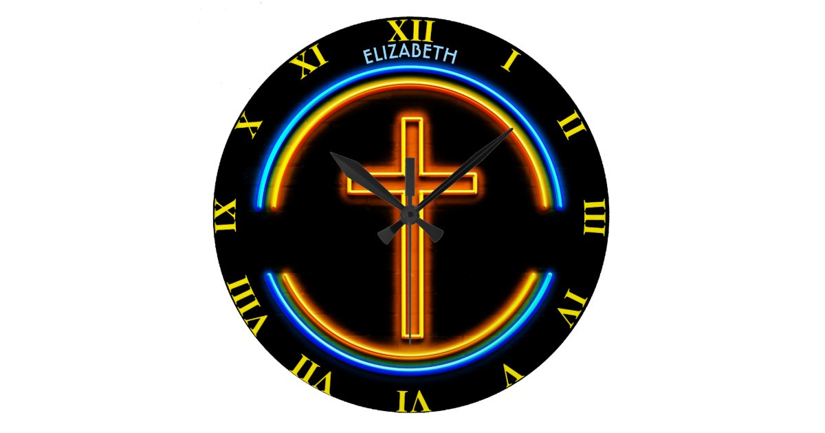 Golden Neon Glowing Psychedelic Christian Jesus Large Clock | Zazzle.com