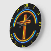 Golden Neon Glowing Psychedelic Christian Jesus Large Clock | Zazzle