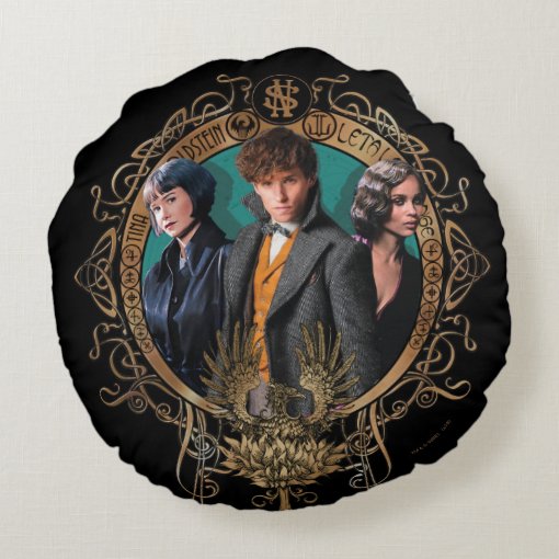 Golden Newt, Tina, and Leta Art Deco Portrait Round Pillow | Zazzle