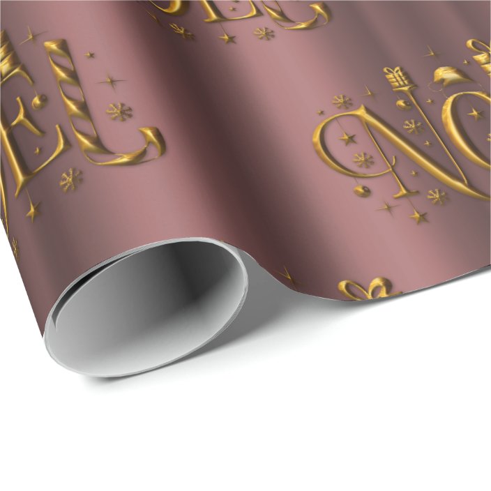 Golden Noel and Dusky Pink/Rose Gold Christmas Wrapping Paper | Zazzle.com