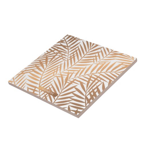 Golden Palm Tree Leaf Pattern Ceramic Tile | Zazzle
