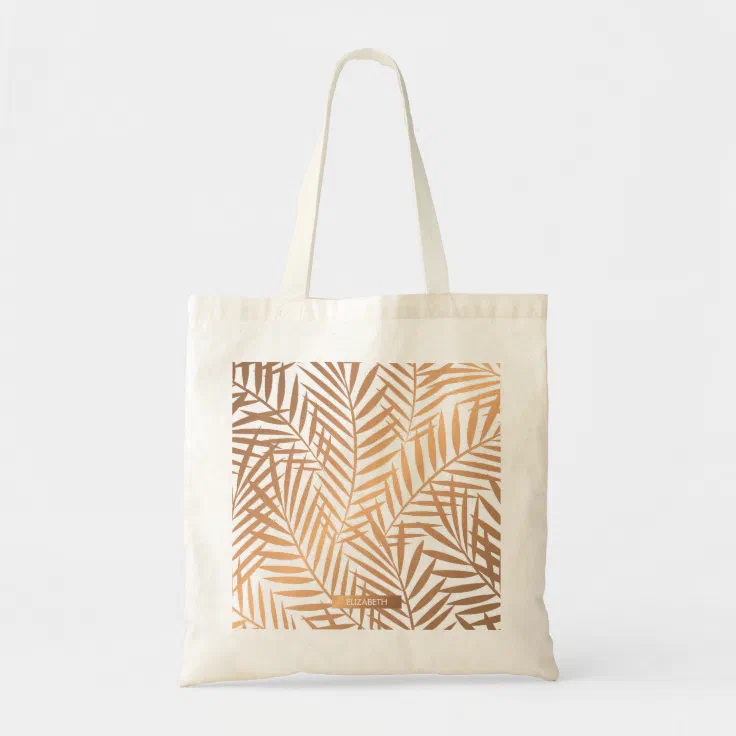 Golden Palm Tree Leaf Pattern Tote Bag | Zazzle