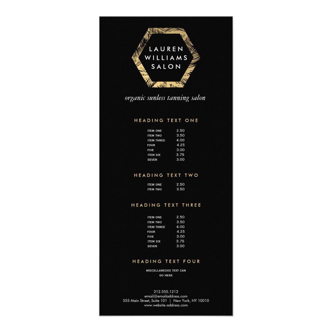 Golden Palms Spray Tanning Salon Logo on Black Rack Card | Zazzle