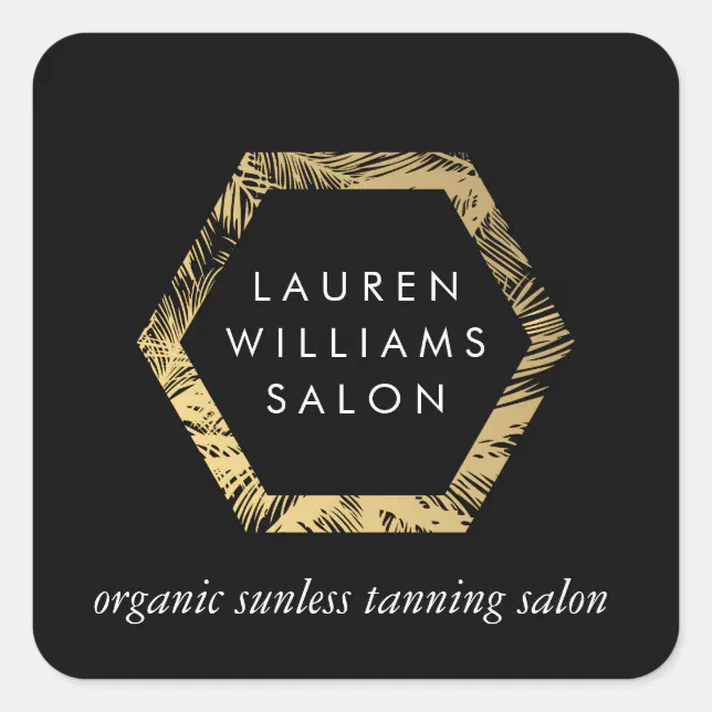 Golden Palms Spray Tanning Salon Logo on Black Square Sticker | Zazzle