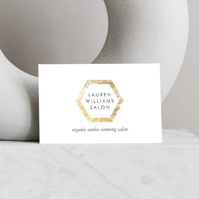 Golden Palms Spray Tanning Salon Logo on White Business Card | Zazzle