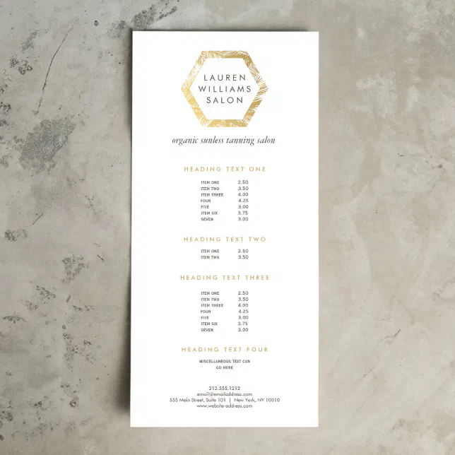 Golden Palms Spray Tanning Salon Logo on White Rack Card | Zazzle