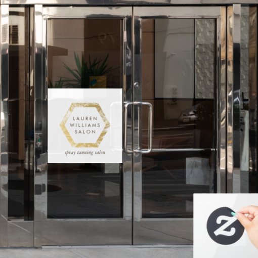 Golden Palms Spray Tanning Salon Logo on White Window Cling | Zazzle