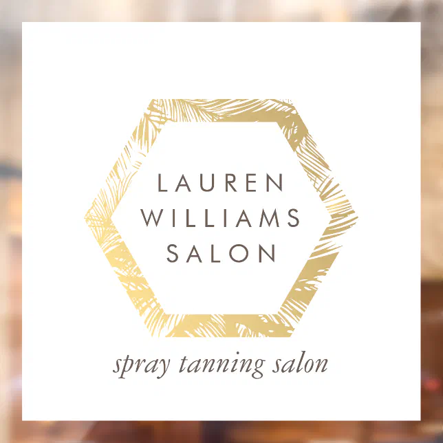 Golden Palms Spray Tanning Salon Logo on White Window Cling | Zazzle