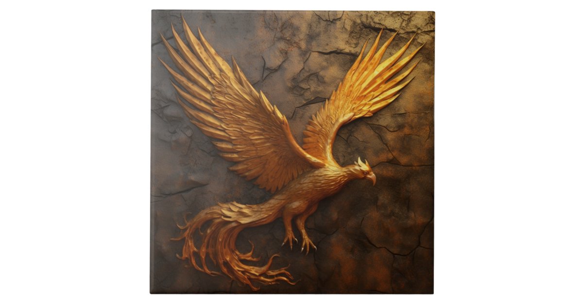 Golden Phoenix on Stone Ceramic Tile | Zazzle