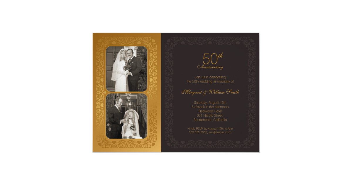 Golden Photos 50th wedding Anniversary Party Invitation | Zazzle.com