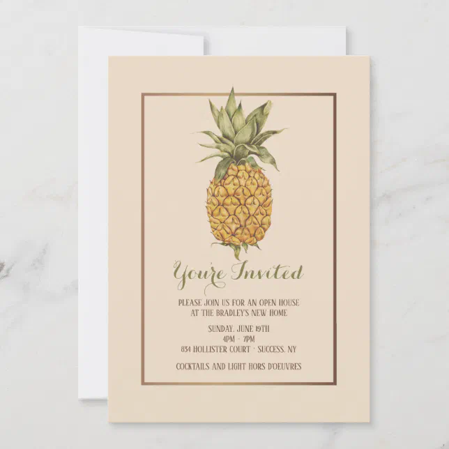 Golden Pineapple Open House Invitation | Zazzle