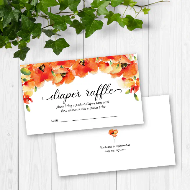 Golden Poppy Baby Shower Diaper Raffle Enclosure Card | Zazzle