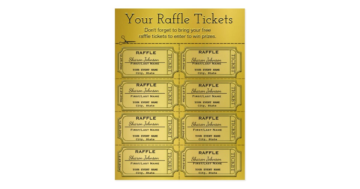 Golden Raffle Tickets Postcard | Zazzle.com