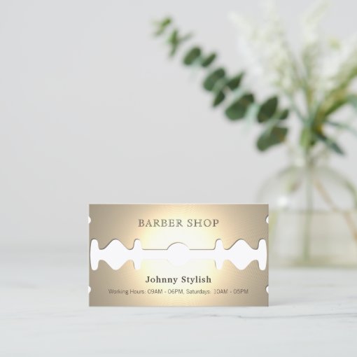 Golden razor funny faux look business card | Zazzle