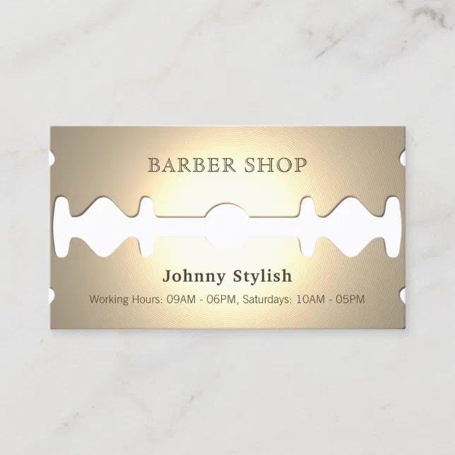 Golden razor funny faux look business card | Zazzle