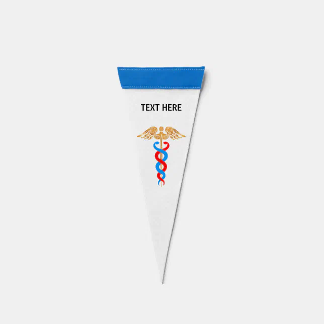 Golden, Red & Blue Caduceus on White Pennant Flag | Zazzle