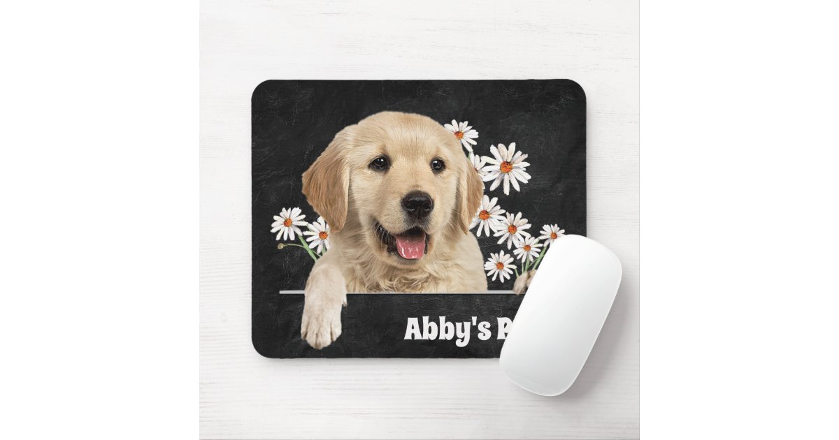 Golden Retriever and Daisies On Leather Mouse Pad | Zazzle