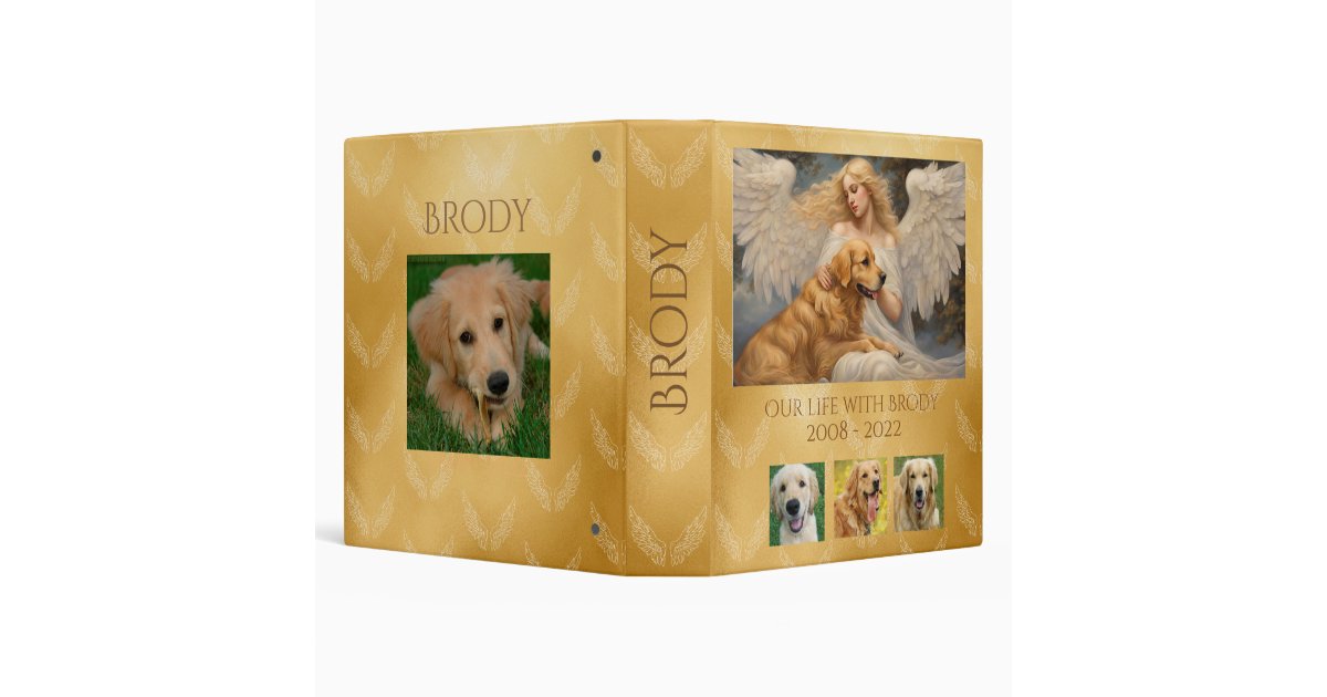 Golden Retriever Angel Personalized Memorial 3 Ring Binder | Zazzle