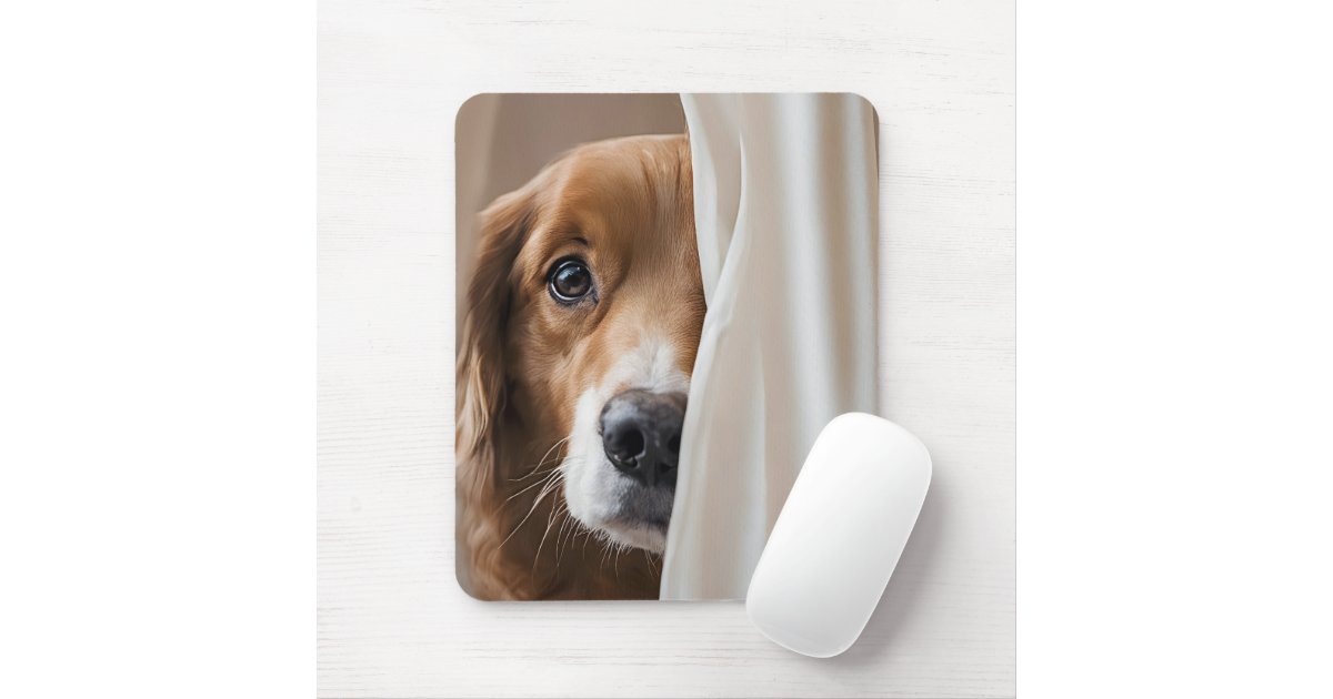 Golden Retriever Behind a Curtain Mouse Pad | Zazzle