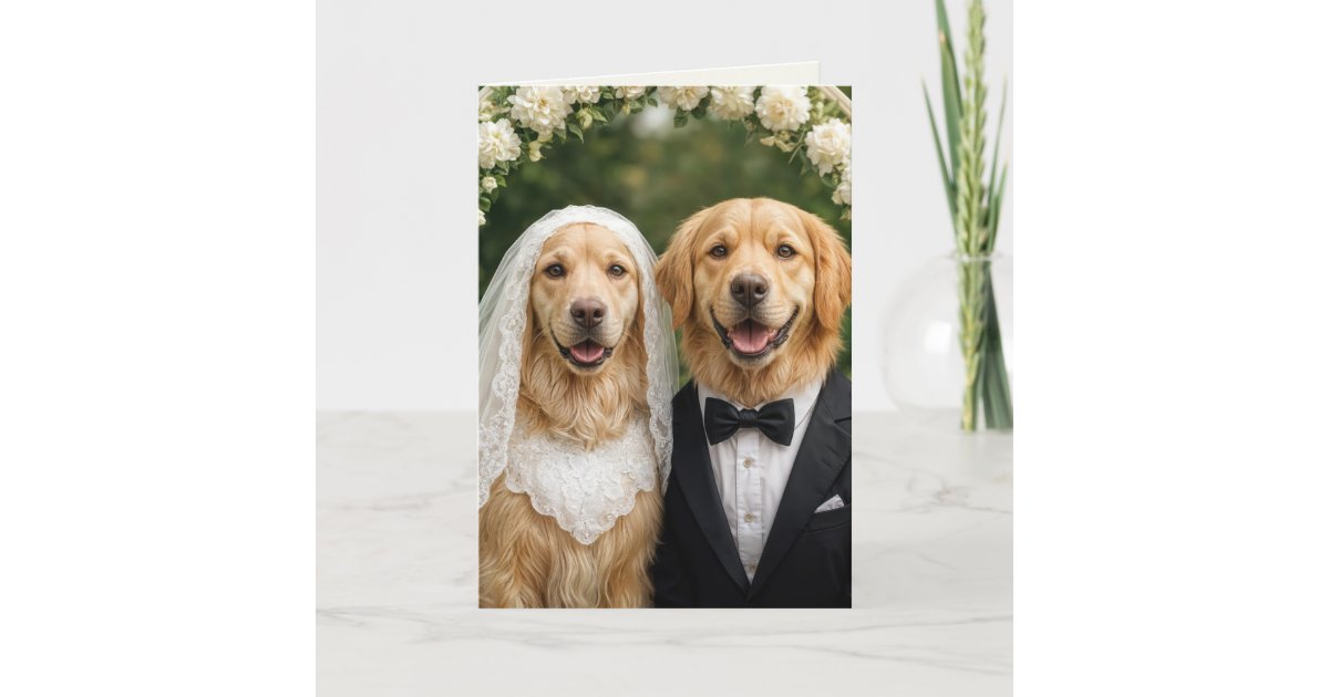 Golden Retriever Bride and Groom Congratulations Card | Zazzle