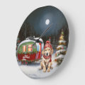 Golden Retriever Caravan Christmas Adventure Large Clock | Zazzle