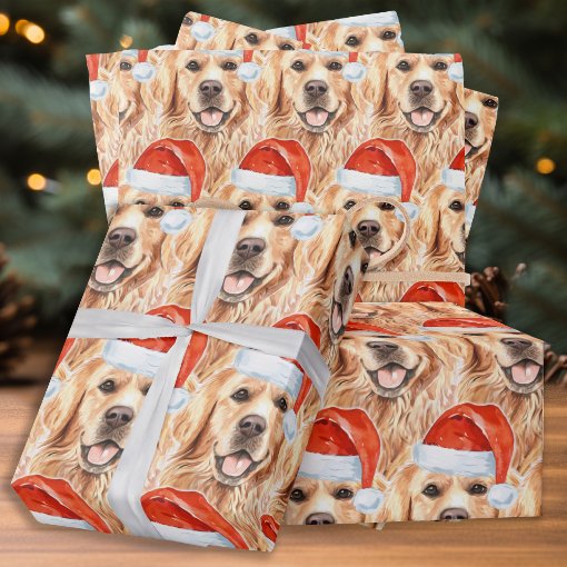 Golden Retriever Christmas Holiday Cute Santa Dog Wrapping Paper | Zazzle