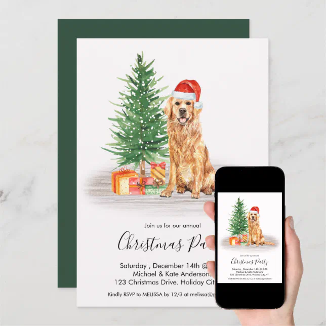 Golden Retriever Cute Dog Lover Christmas Party Invitation | Zazzle