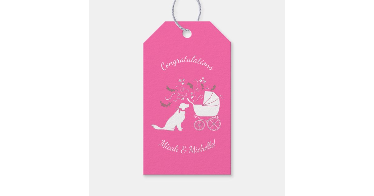 Golden Retriever Dog Baby Shower Pink Girl Gift Tags | Zazzle