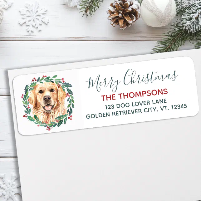 Golden Retriever Dog Christmas Return Address Label | Zazzle