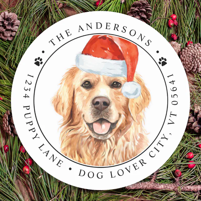 Golden Retriever Dog Funny Return Address Classic Round Sticker | Zazzle