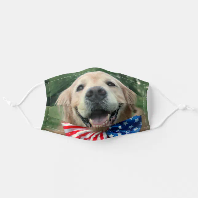 Golden Retriever Dog in Bow Tie Independence Day Adult Cloth Face Mask ...