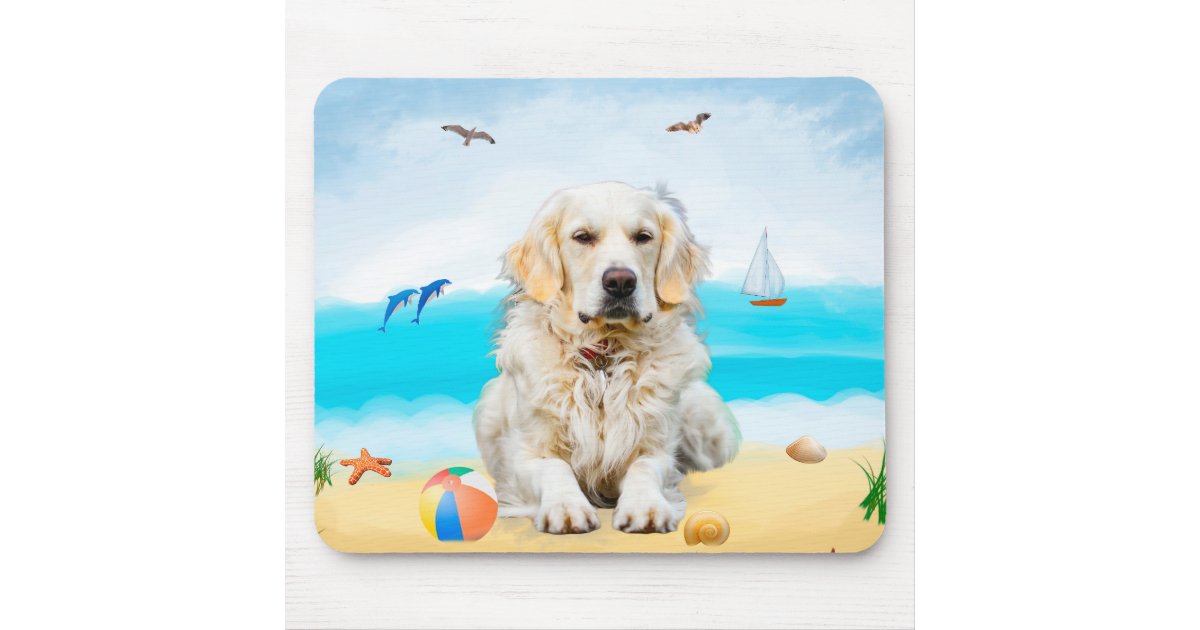 Golden Retriever Dog on Beach Mouse Pad | Zazzle