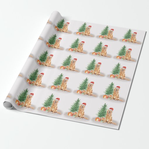 Golden Retriever Dog Santa Tree Merry Christmas Wrapping Paper | Zazzle