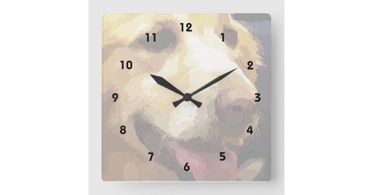 Golden Retriever dog Square Wall Clock | Zazzle