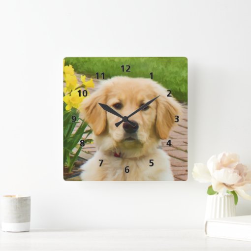 Golden Retriever Dog Square Wall Clock | Zazzle