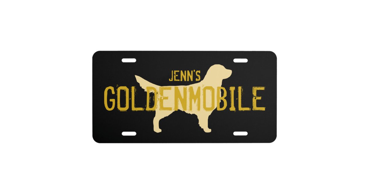Golden Retriever GOLDENMOBILE | Custom Text License Plate | Zazzle