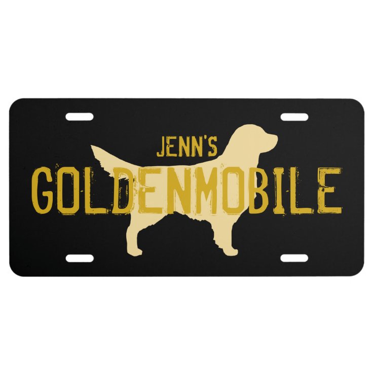 Golden Retriever GOLDENMOBILE | Custom Text License Plate | Zazzle