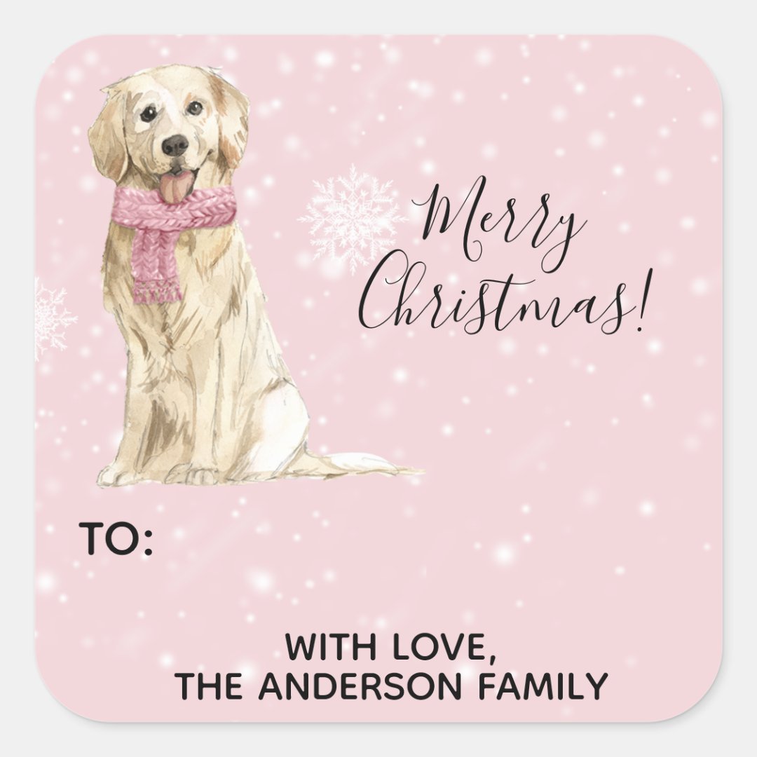 Golden Retriever Holiday Gift Label Sticker | Zazzle