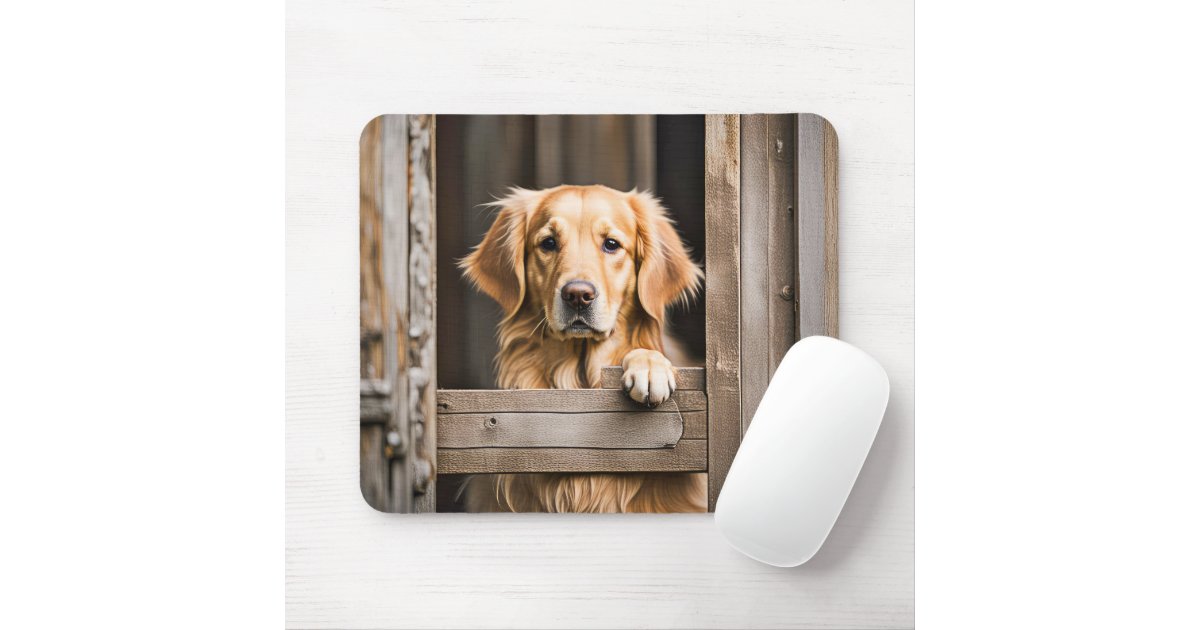 Golden Retriever In Barn Window Mouse Pad | Zazzle
