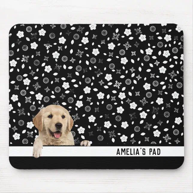 Golden Retriever on Floral Print Mouse Pad | Zazzle