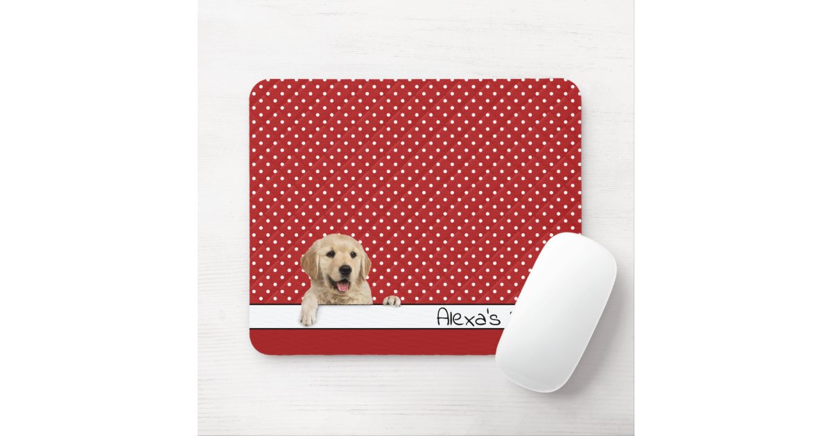 Golden Retriever on Polka Dots Mouse Pad | Zazzle