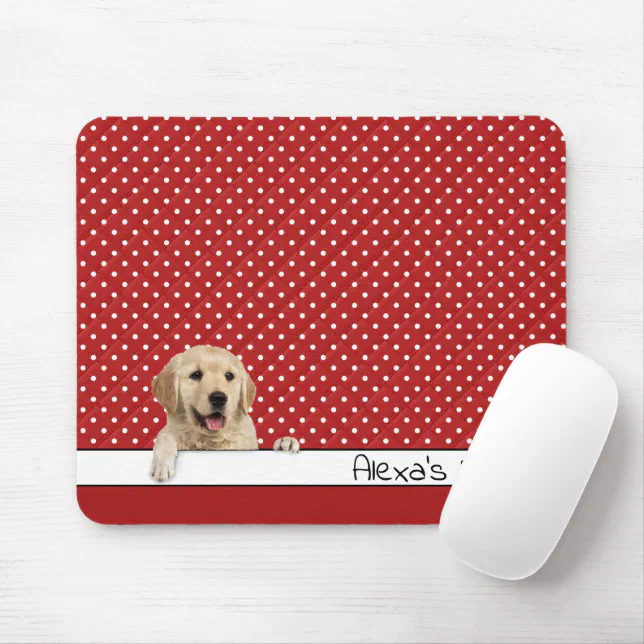 Golden Retriever on Polka Dots Mouse Pad | Zazzle