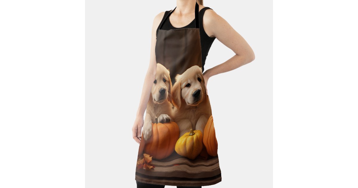 Golden Retriever Puppy Autumn Delight Pumpkin Apron | Zazzle