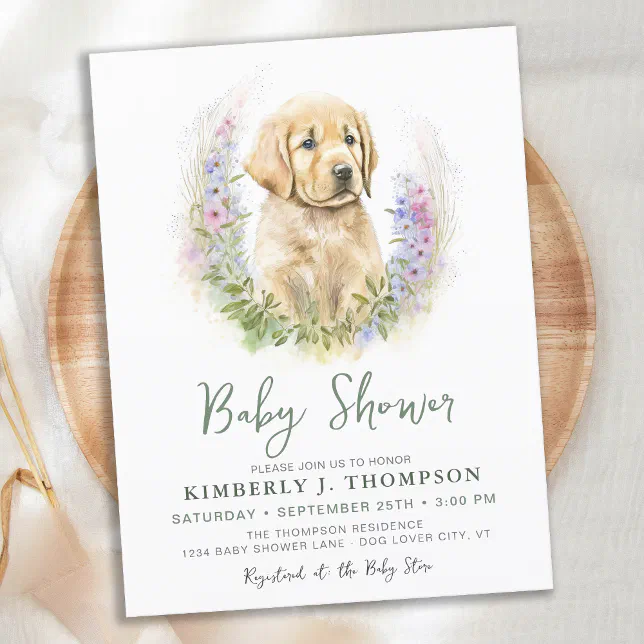 Golden Retriever Puppy Dog Baby Shower Invitation Postcard | Zazzle