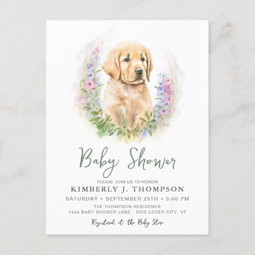 Golden Retriever Puppy Dog Baby Shower Invitation Postcard | Zazzle